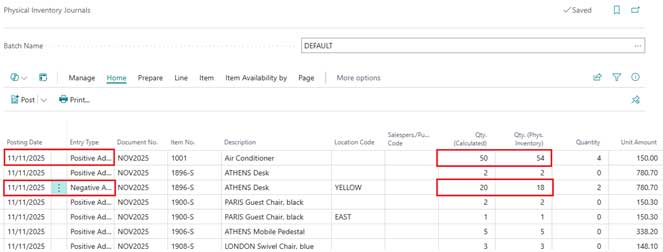 Physical Inventory Journal in Dynamics 365 Business Central
